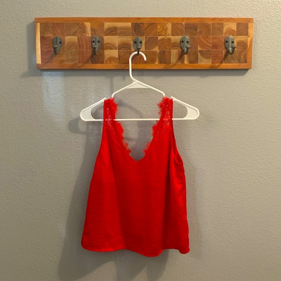 H&M | Tops | Hm Red Satin Lace Tank Top | Poshmark